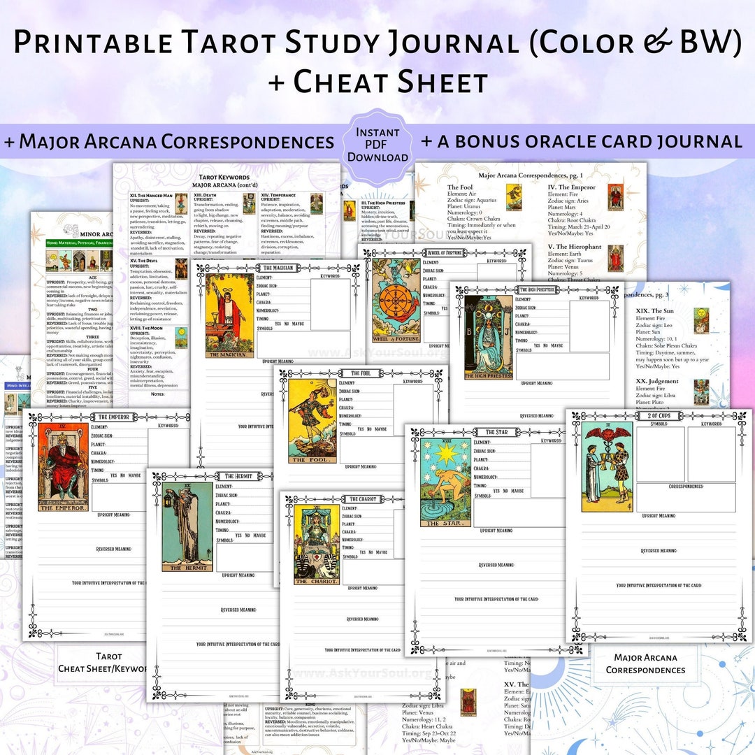 PRINTABLE Rider-waite Tarot Study Journal + Cheat Sheet | Tarot Study ...