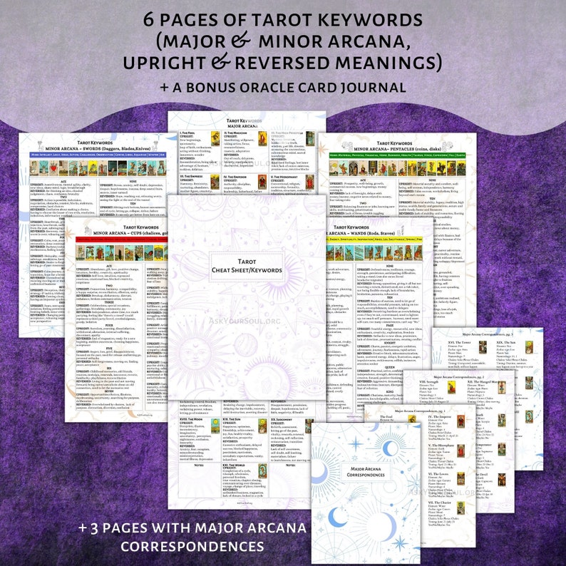 PRINTABLE Rider-waite Tarot Coloring Journal Cheat Sheet Adult Coloring ...
