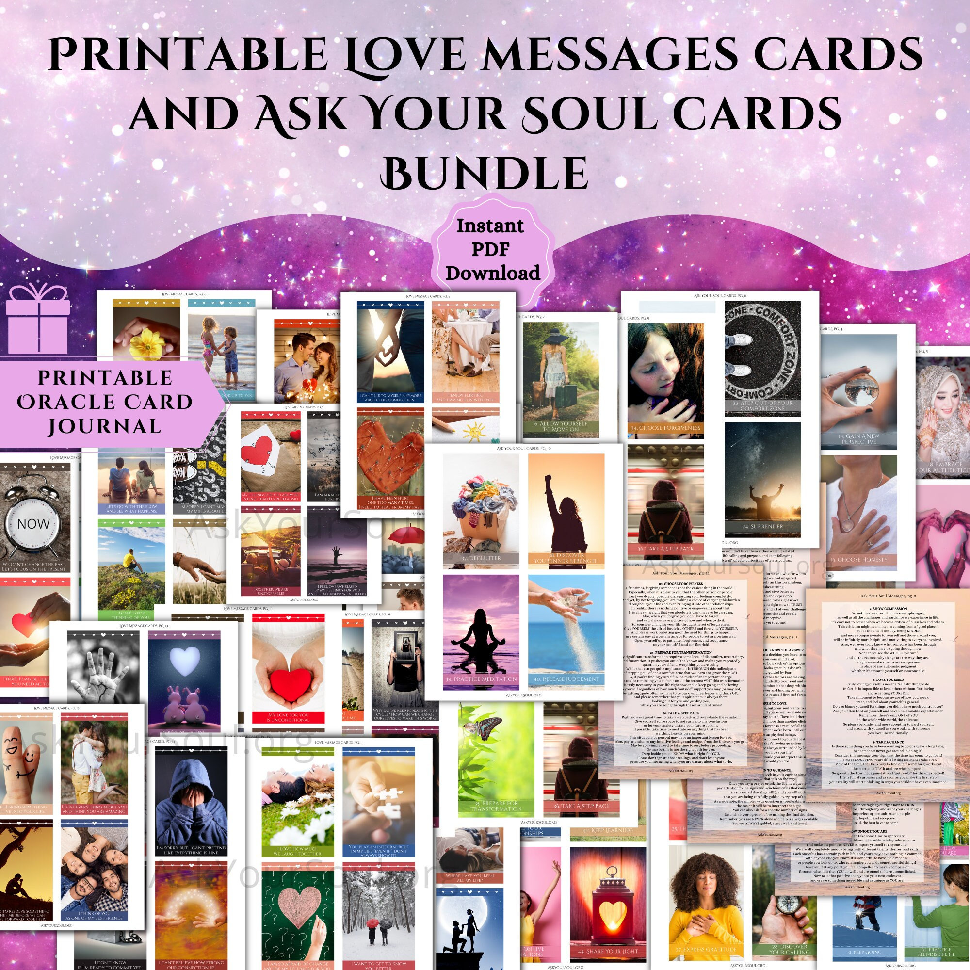 PRINTABLE Love Message and Ask Your Soul Cards (LARGE) Bundle | Love ...