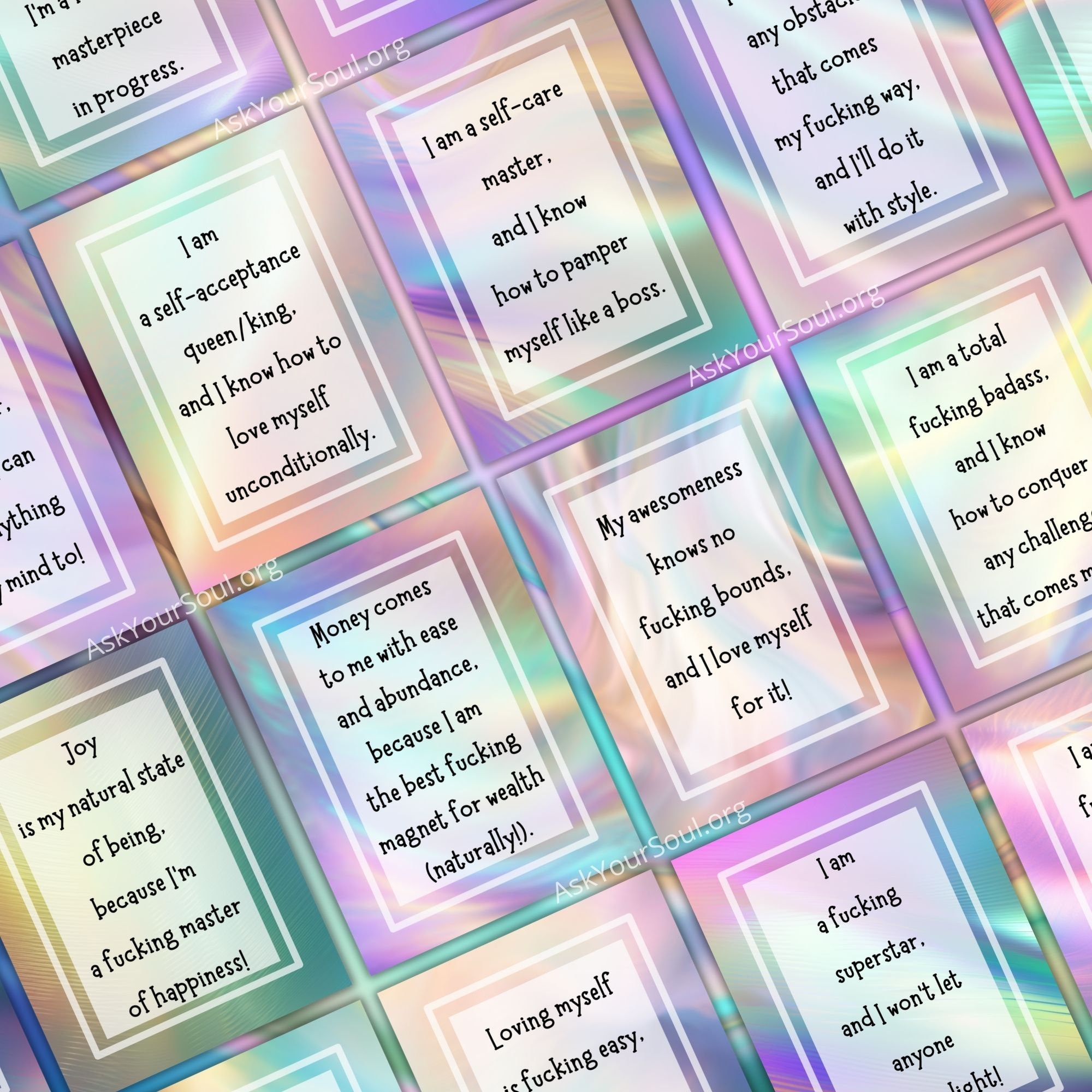 50 Editable Holographic Sweary Affirmation Cards Canva Template ...