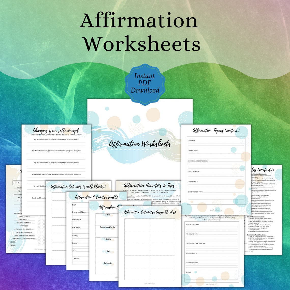 PRINTABLE Positive Affirmation Bundle Affirmation Worksheets - Etsy