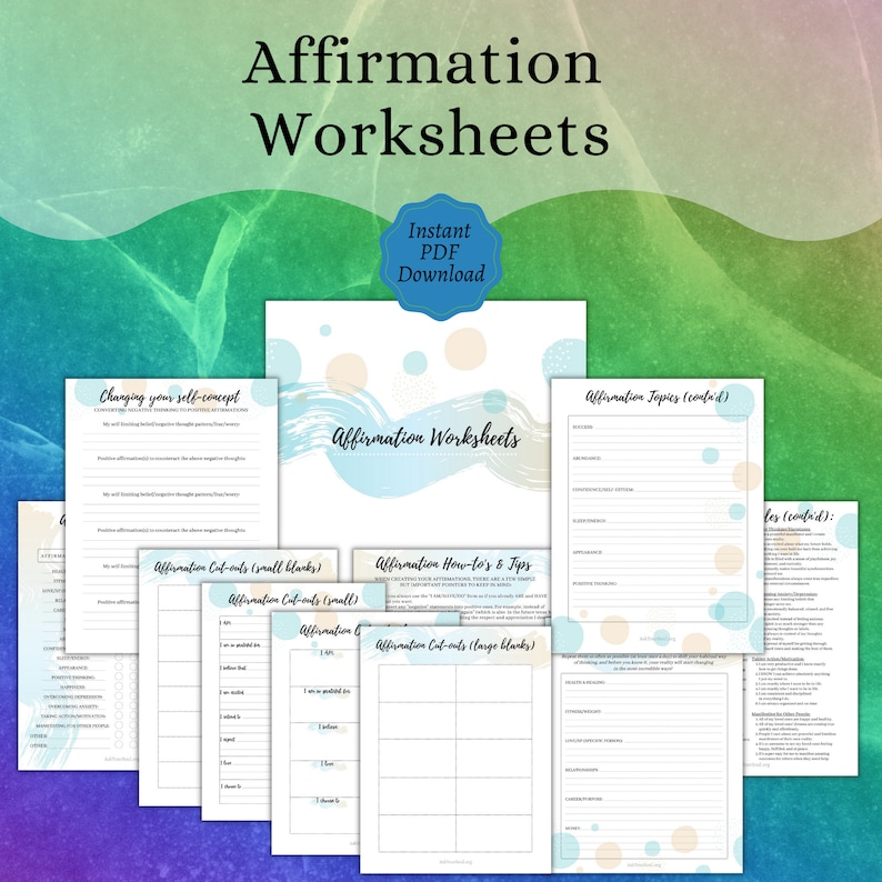 PRINTABLE Positive Affirmation Bundle Affirmation Worksheets - Etsy