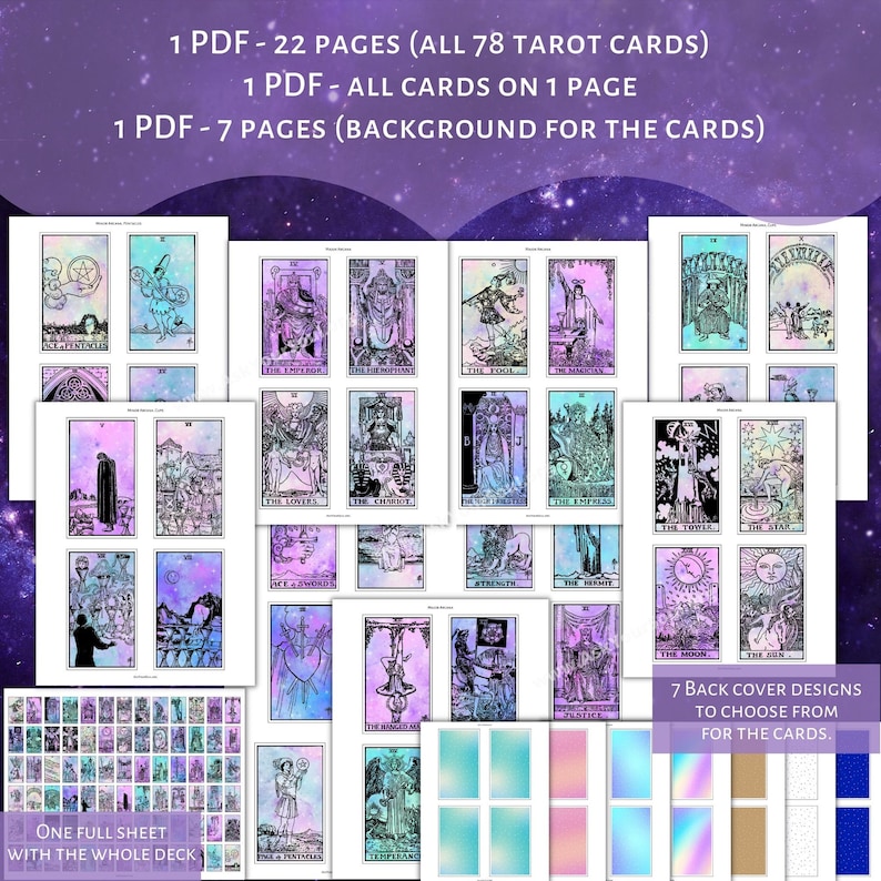 PRINTABLE Galaxy Tarot Cards & Cheat Sheets Keywords Rider Waite Smith ...