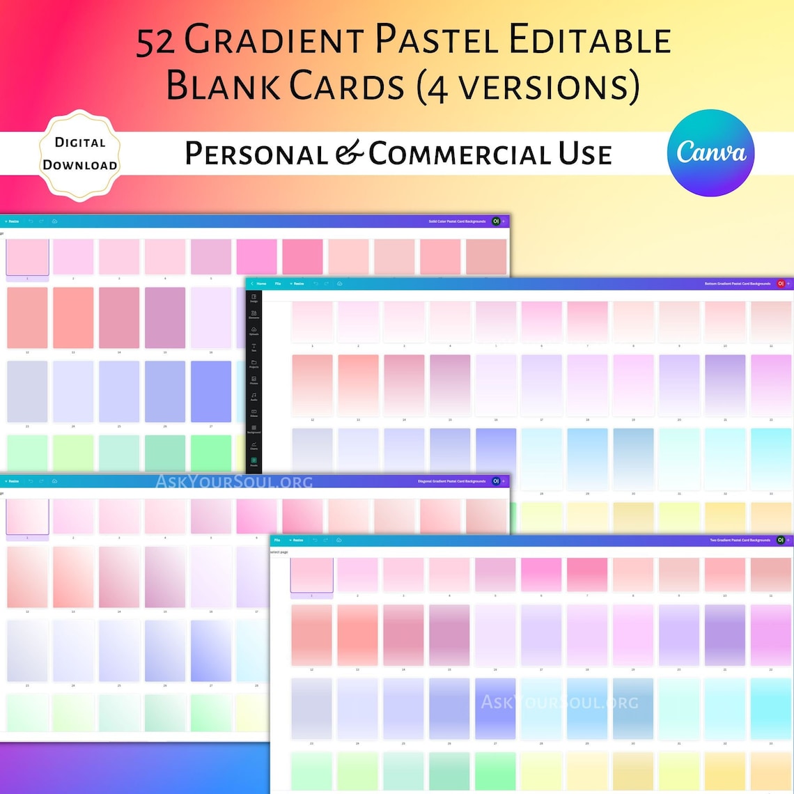 52 Editable Blank Gradient Pastel Cards Canva Templates Commercial Use ...