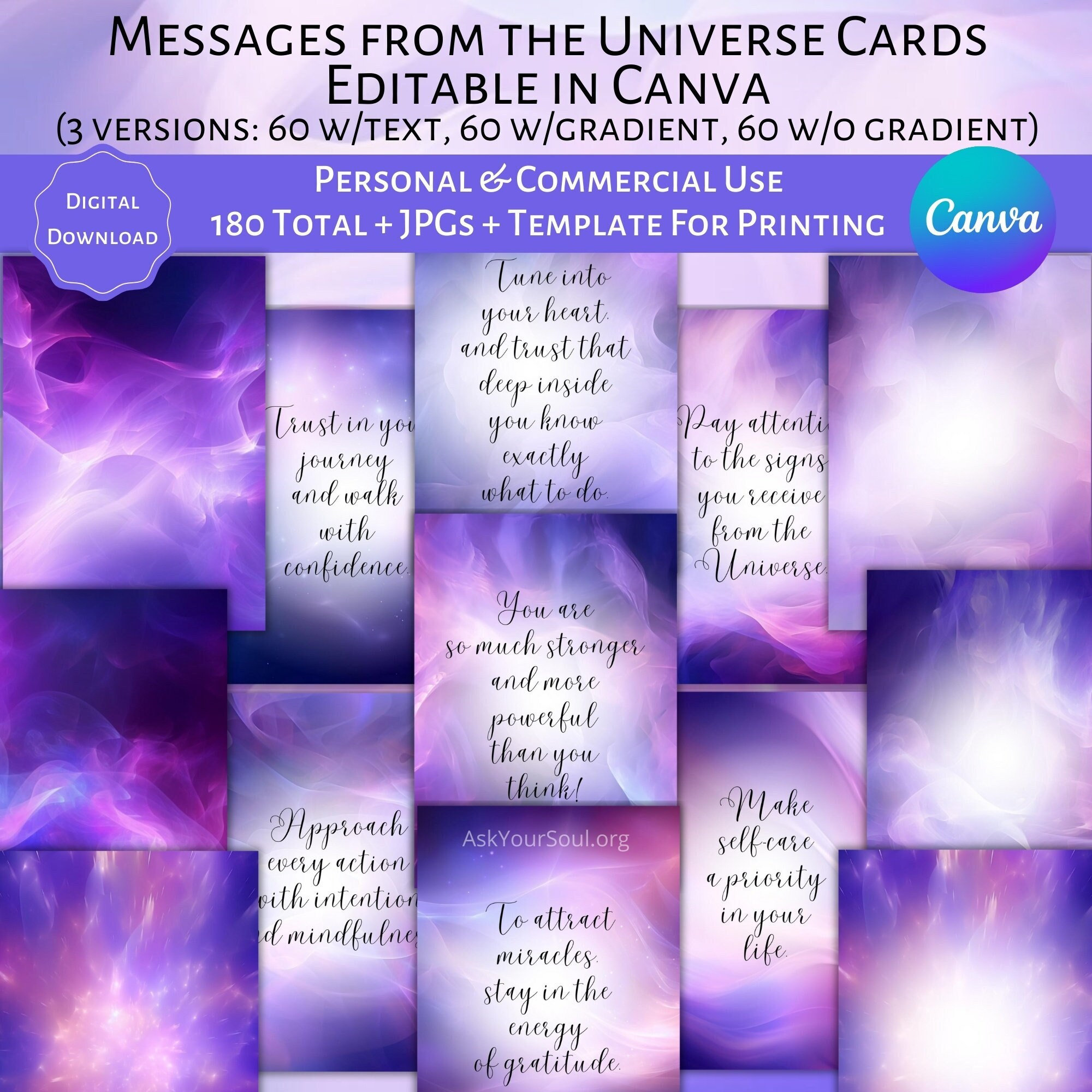 Editable Messages From the Universe Cards Canva Template Commercial and ...