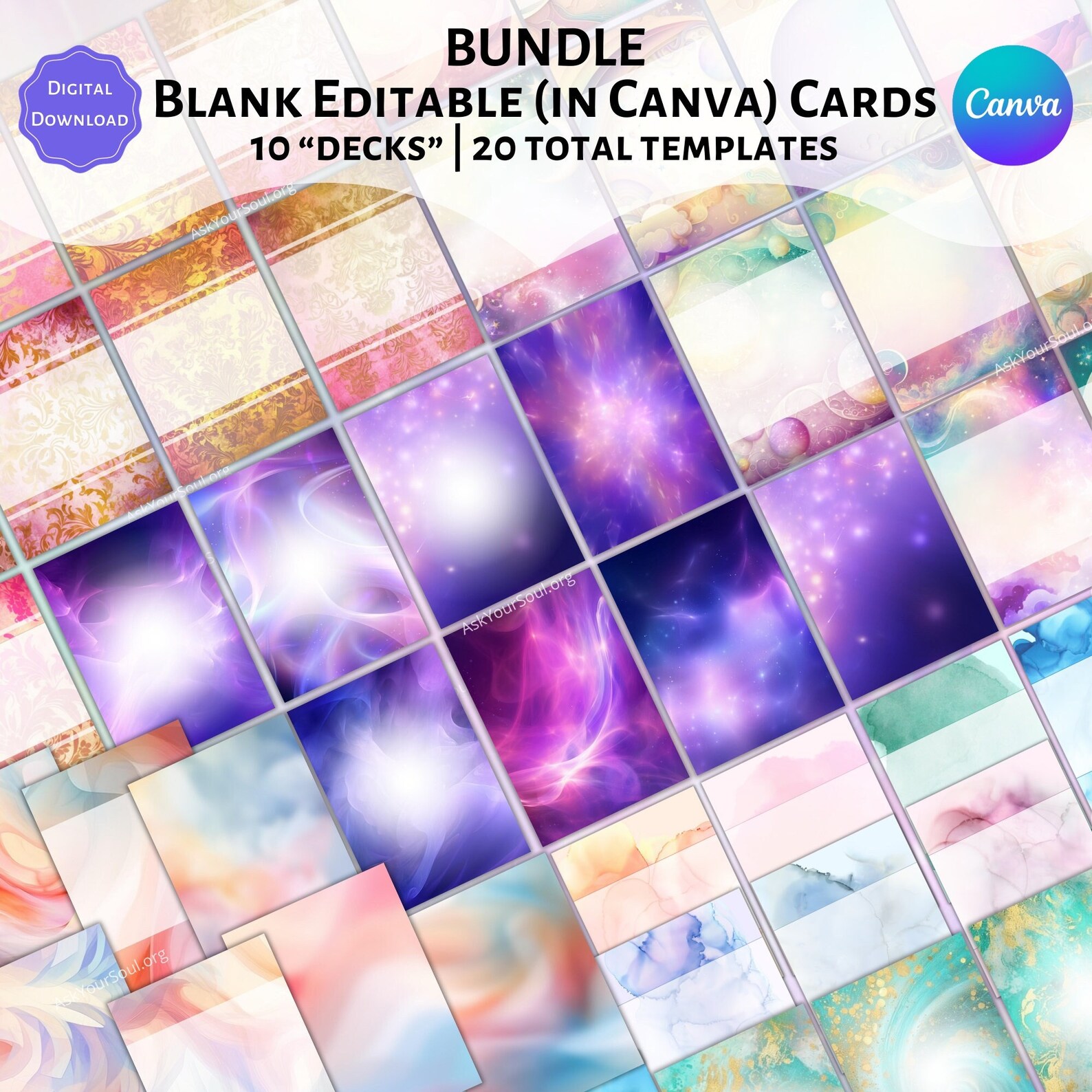 BUNDLE Colorful Editable Blank Cards Canva Template Commercial and ...