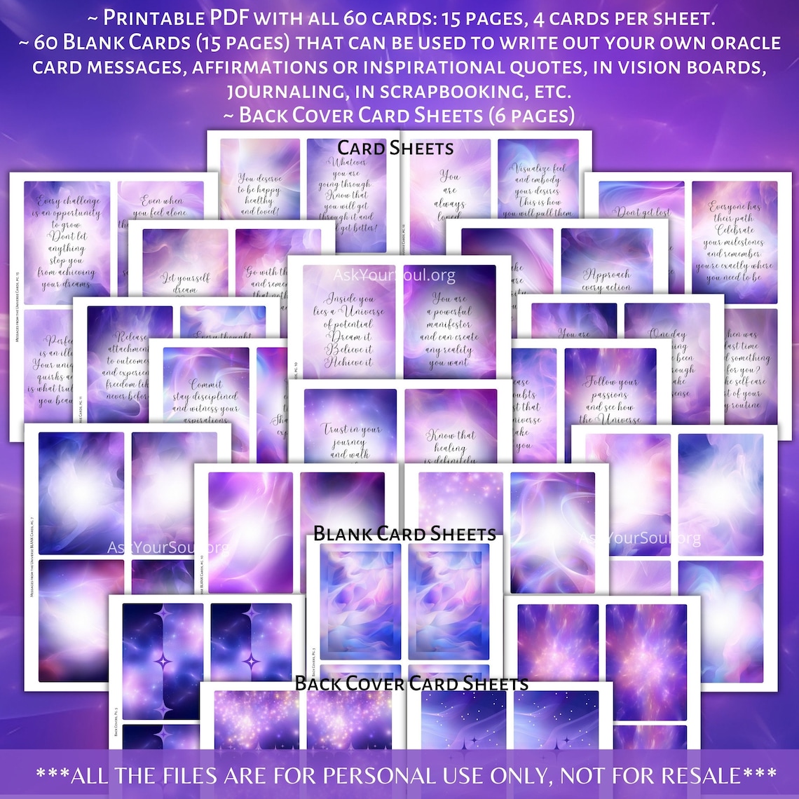 60 PRINTABLE Messages From the Universe Oracle Cards Personal Use ...