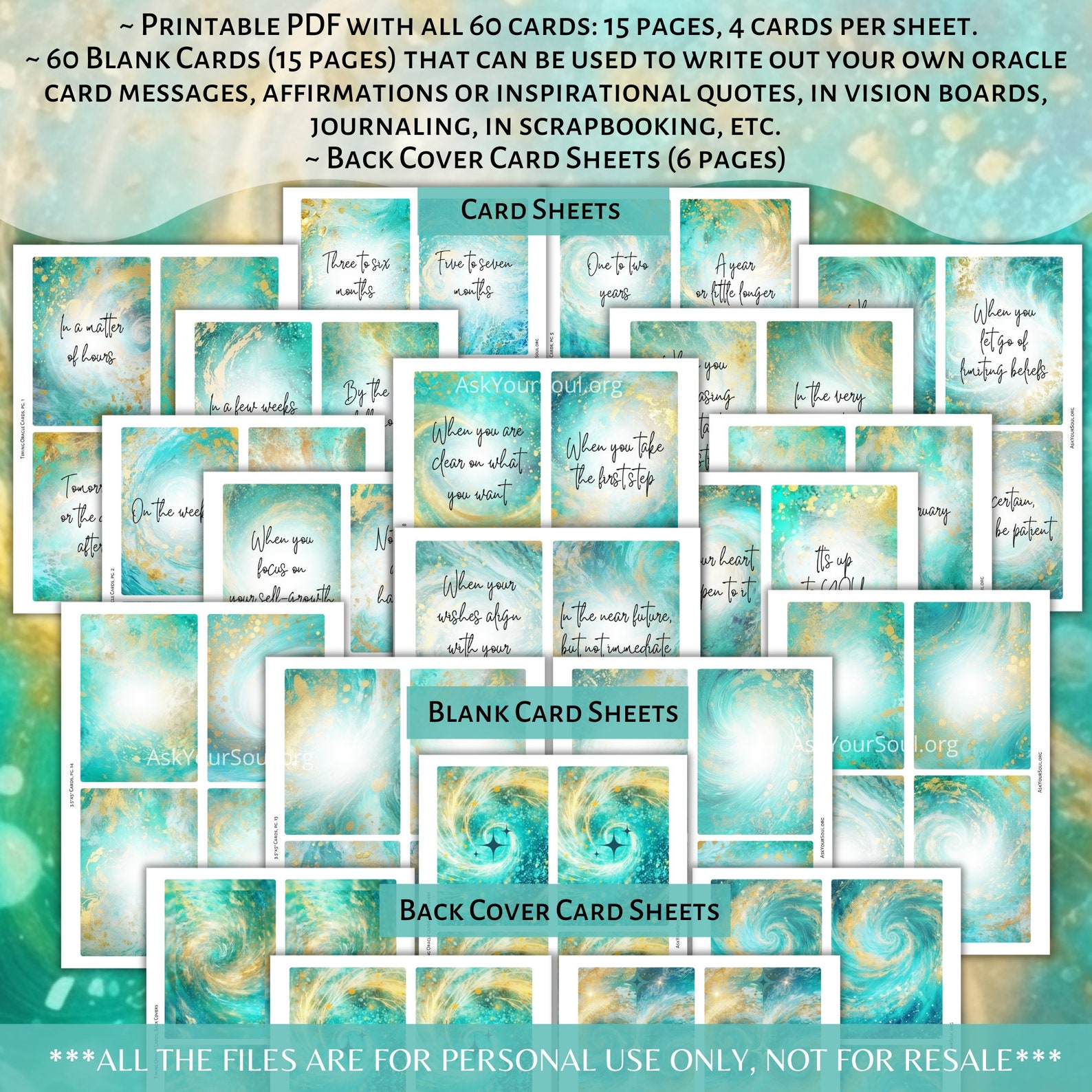 60 PRINTABLE Timing Oracle Cards Personal Use Divine Timing - Etsy