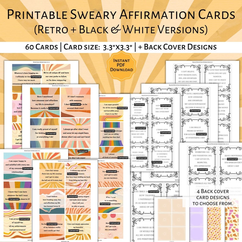 PRINTABLE Retro Sweary Affirmation Cards | Swear Word Affirmation Deck ...