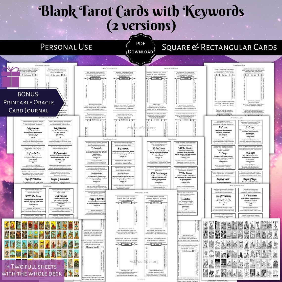 PRINTABLE Blank Tarot Cards With Keywords Black & White Rider-waite ...