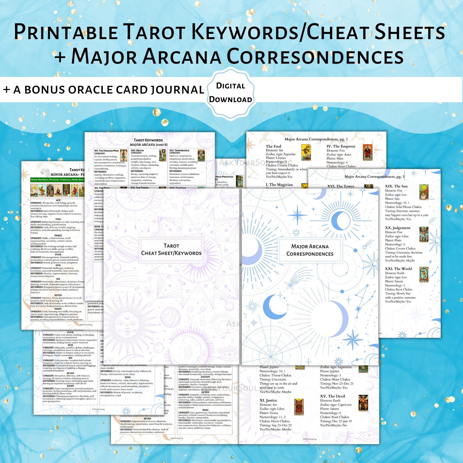 PRINTABLE Tarot Cheat Sheet & Keywords Rider Waite Smith Tarot Card ...