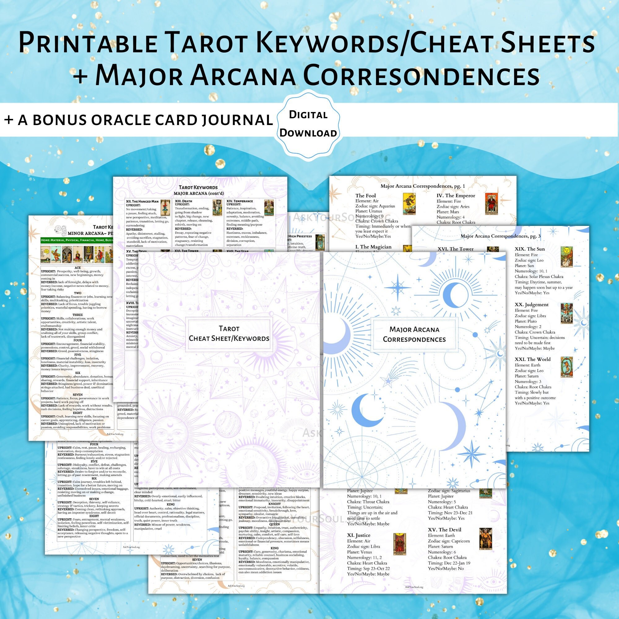 PRINTABLE Tarot Cheat Sheet & Keywords Rider Waite Smith Tarot Card ...