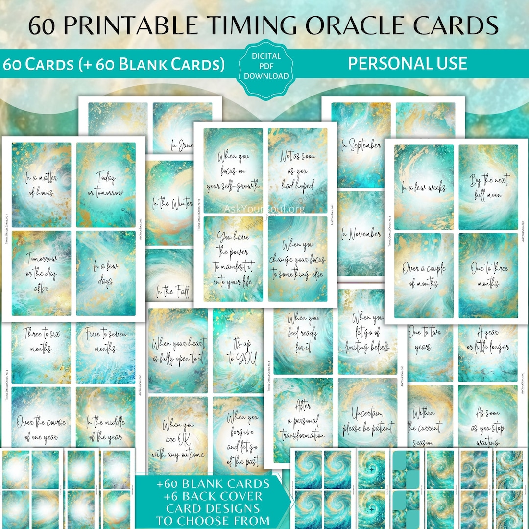 60 PRINTABLE Timing Oracle Cards Personal Use Divine Timing Deck ...