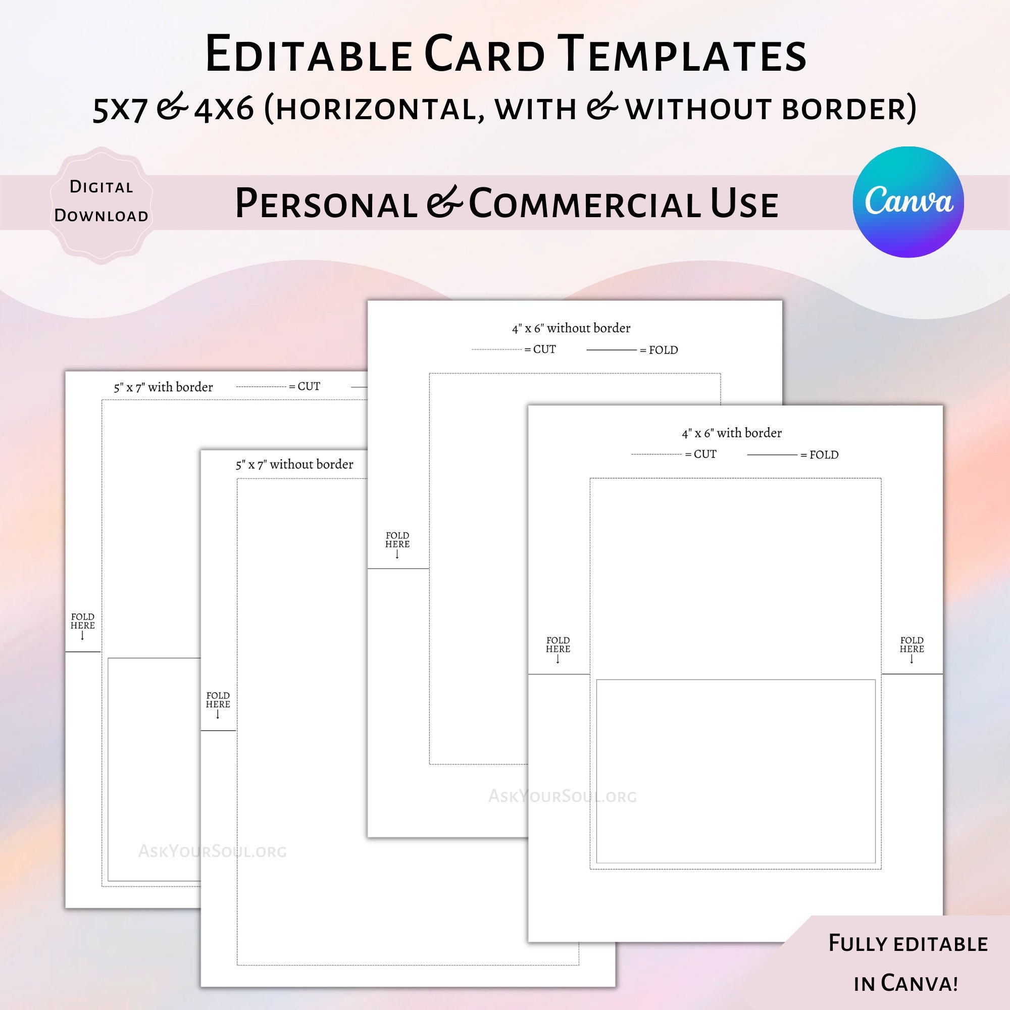 Editable Card Templates 5x7 and 4x6 (border & No Border) | Commercial ...