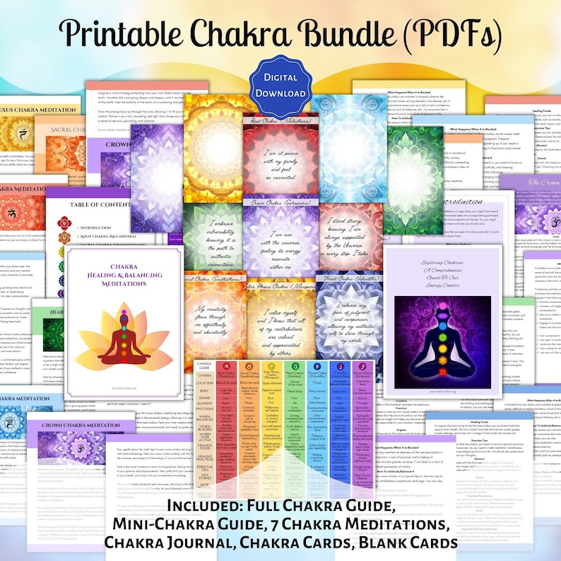 Printable Chakra Bundle PDF Chakra Guide Meditations Personal Use Spiritual Ebook Chakra ...