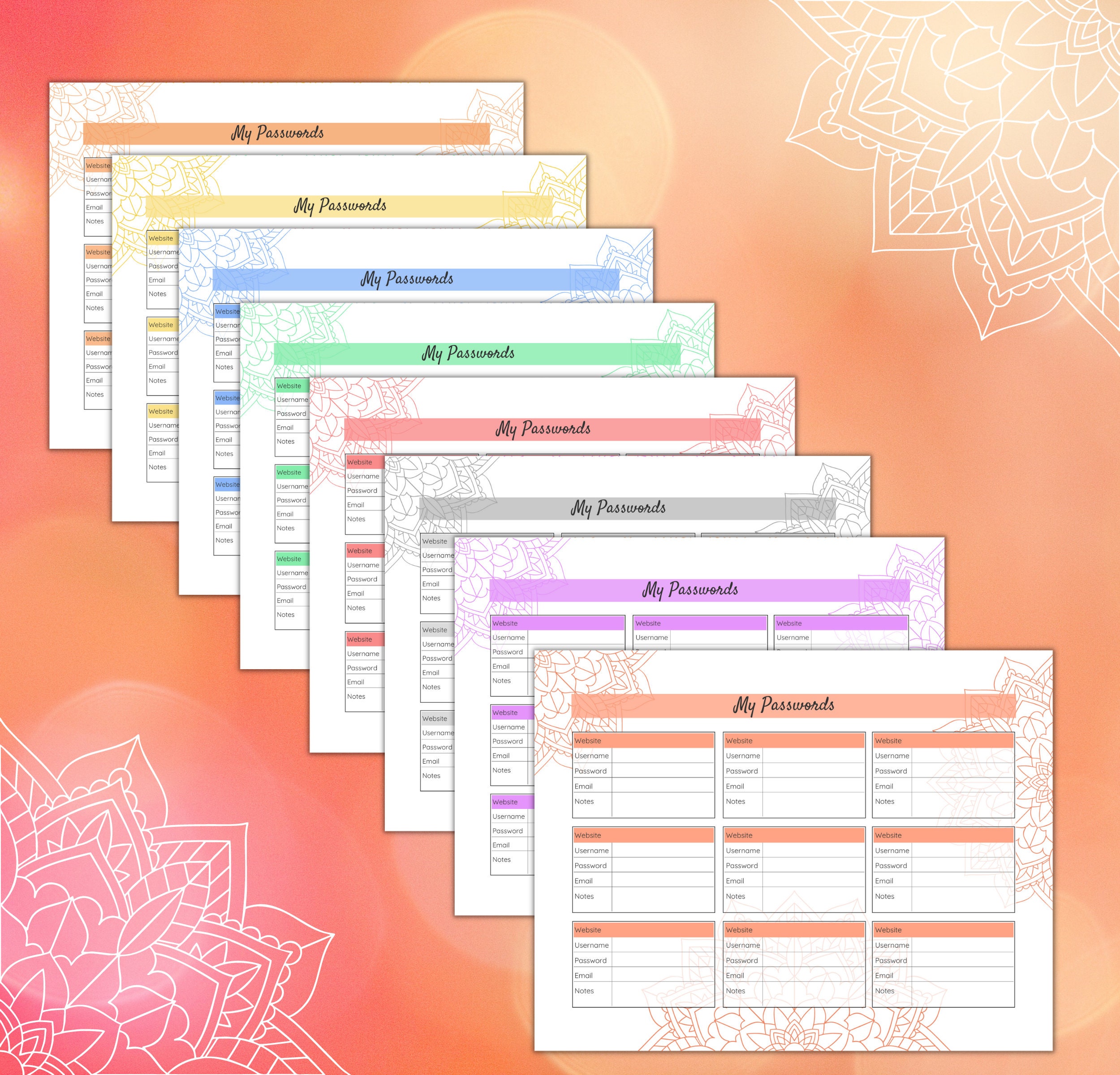 PRINTABLE Password Tracker Mandala Password Tracker Colorful Geometric ...
