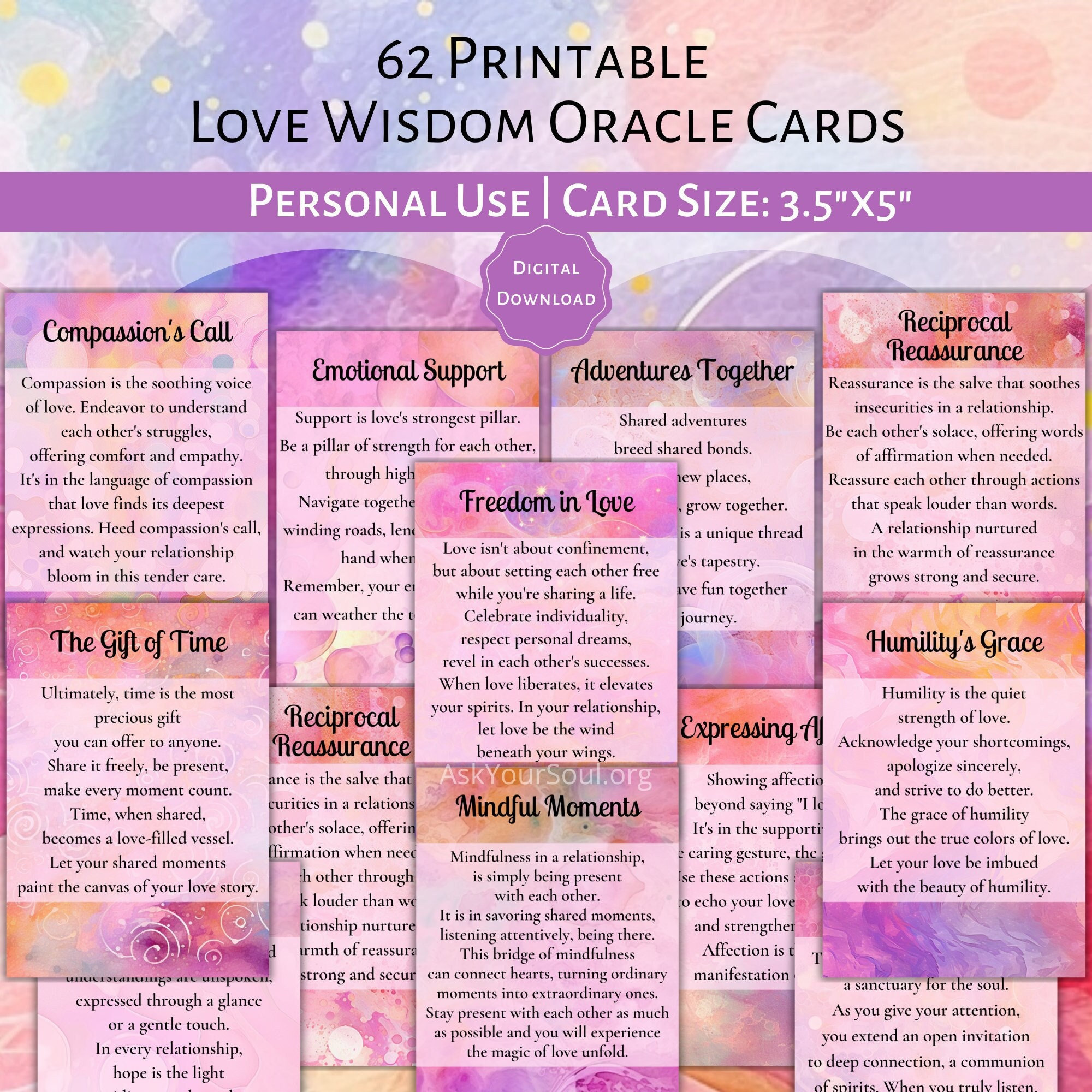 62 PRINTABLE Love Wisdom Oracle Cards Personal Use Pink Love ...