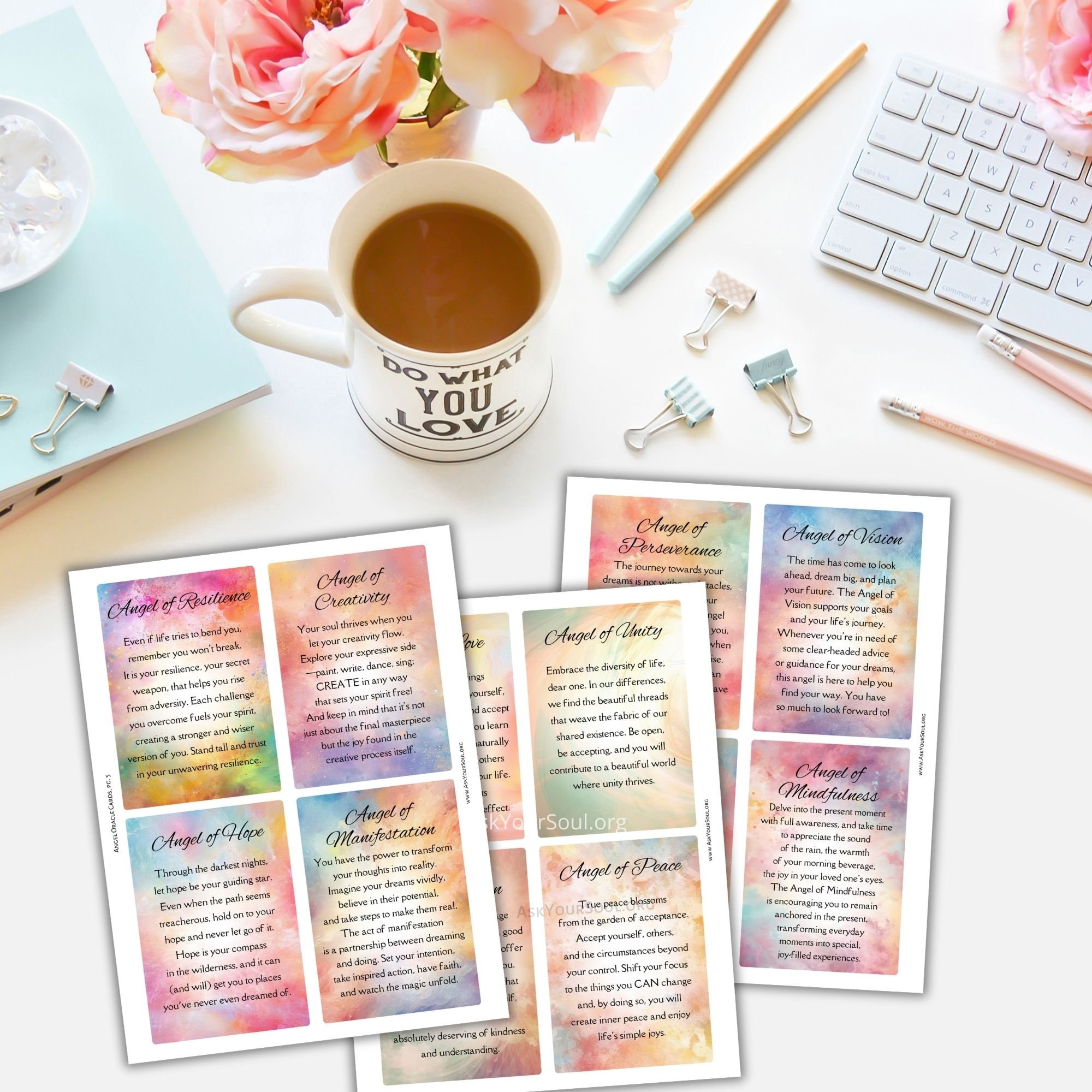 50 PRINTABLE Angel Oracle Cards Personal Use Colorful Spiritual ...