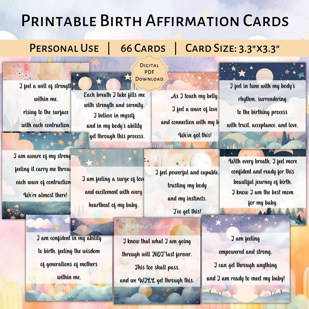 66 PRINTABLE Birth Affirmation Cards Square Personal Use PDF ...