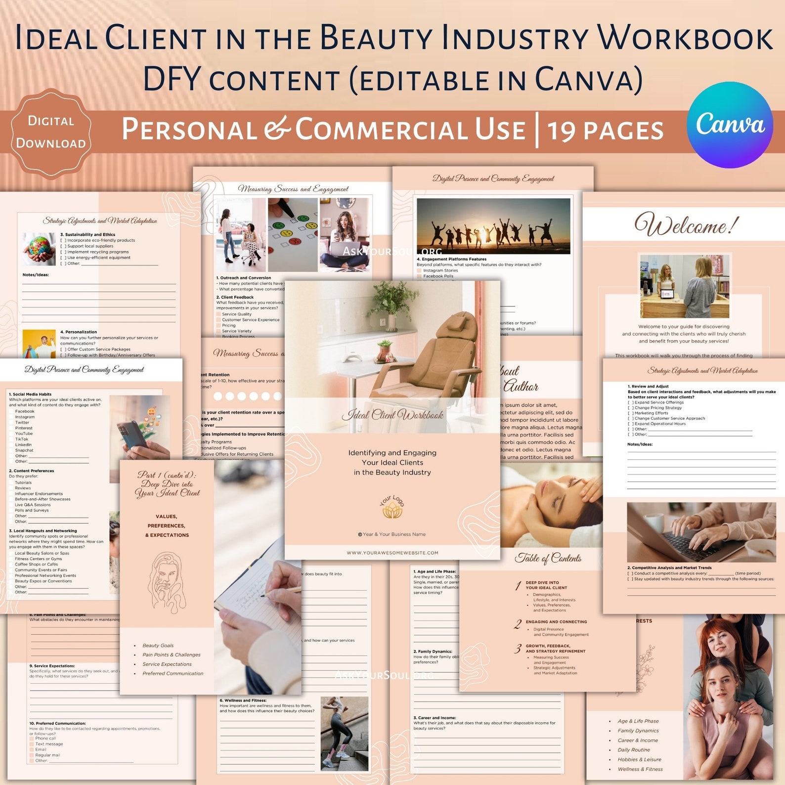 Editable Ideal Client Workbook Beauty Industry Canva Template Commercial & Personal Use DFY ...