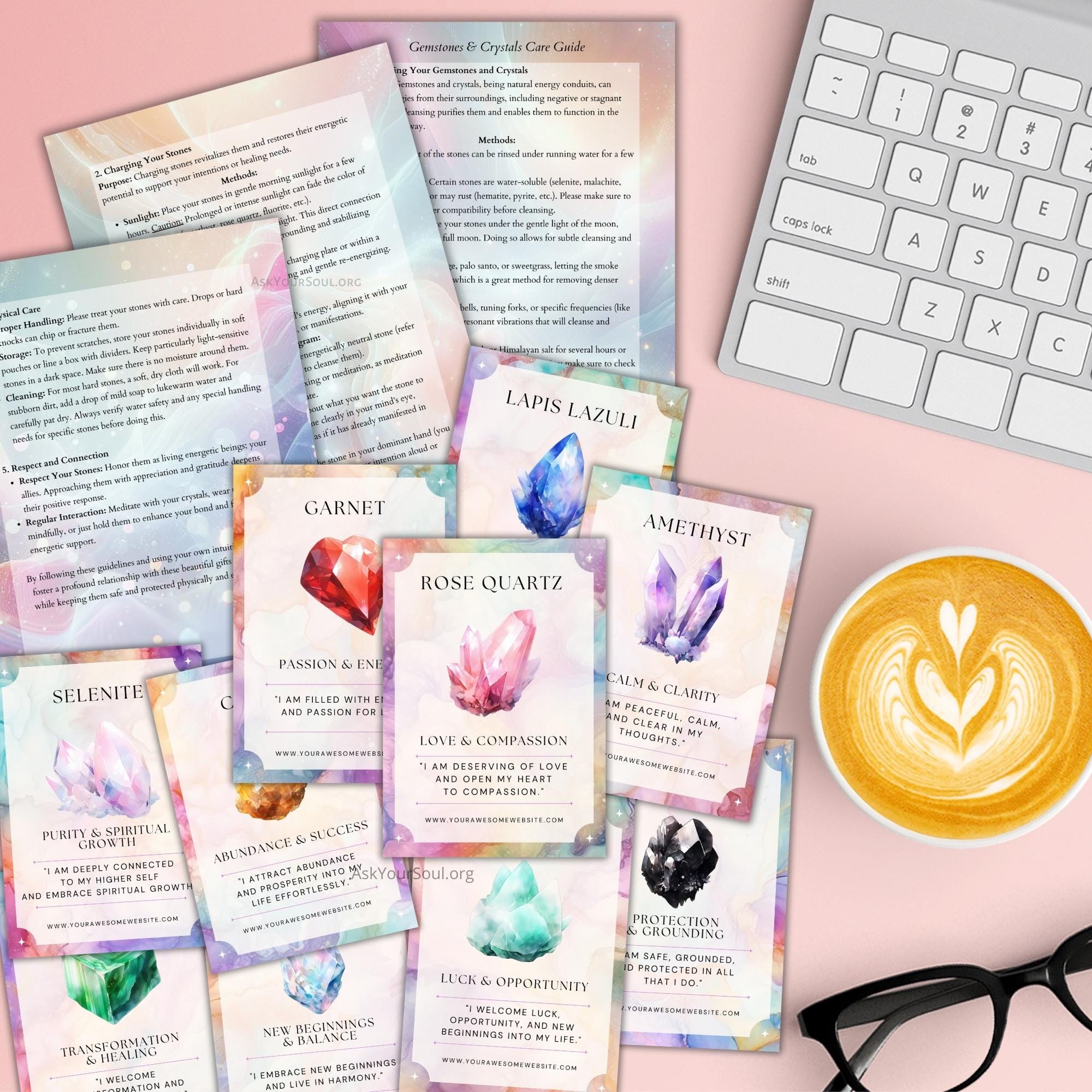 20 Editable Crystal Affirmation Cards and Care Guide Limited Commercial ...