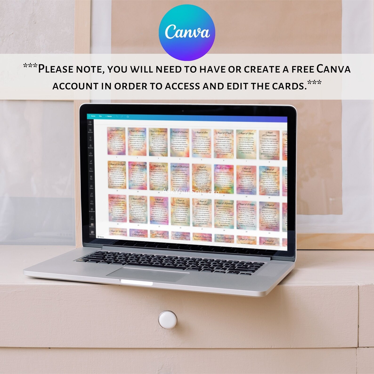 50 Editable Angel Oracle Cards Colorful Canva Template Commercial and ...