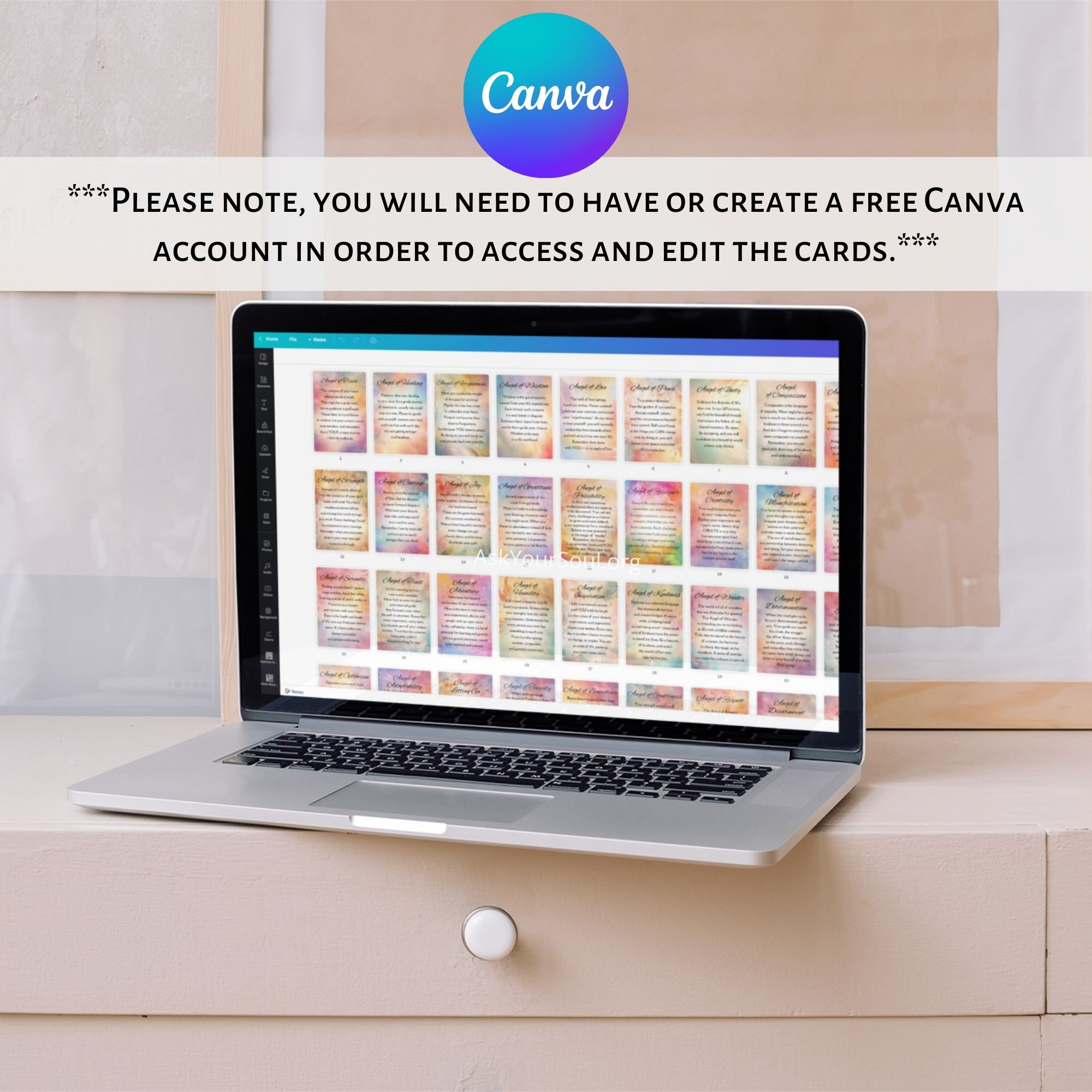 50 Editable Angel Oracle Cards Colorful Canva Template Commercial and ...
