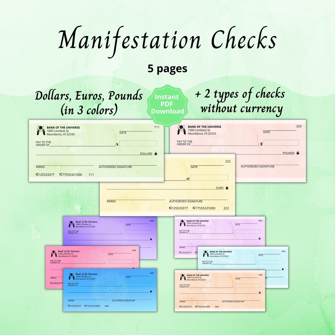 Printable Manifestation Checks | Law of Attraction Checks | Dollars ...
