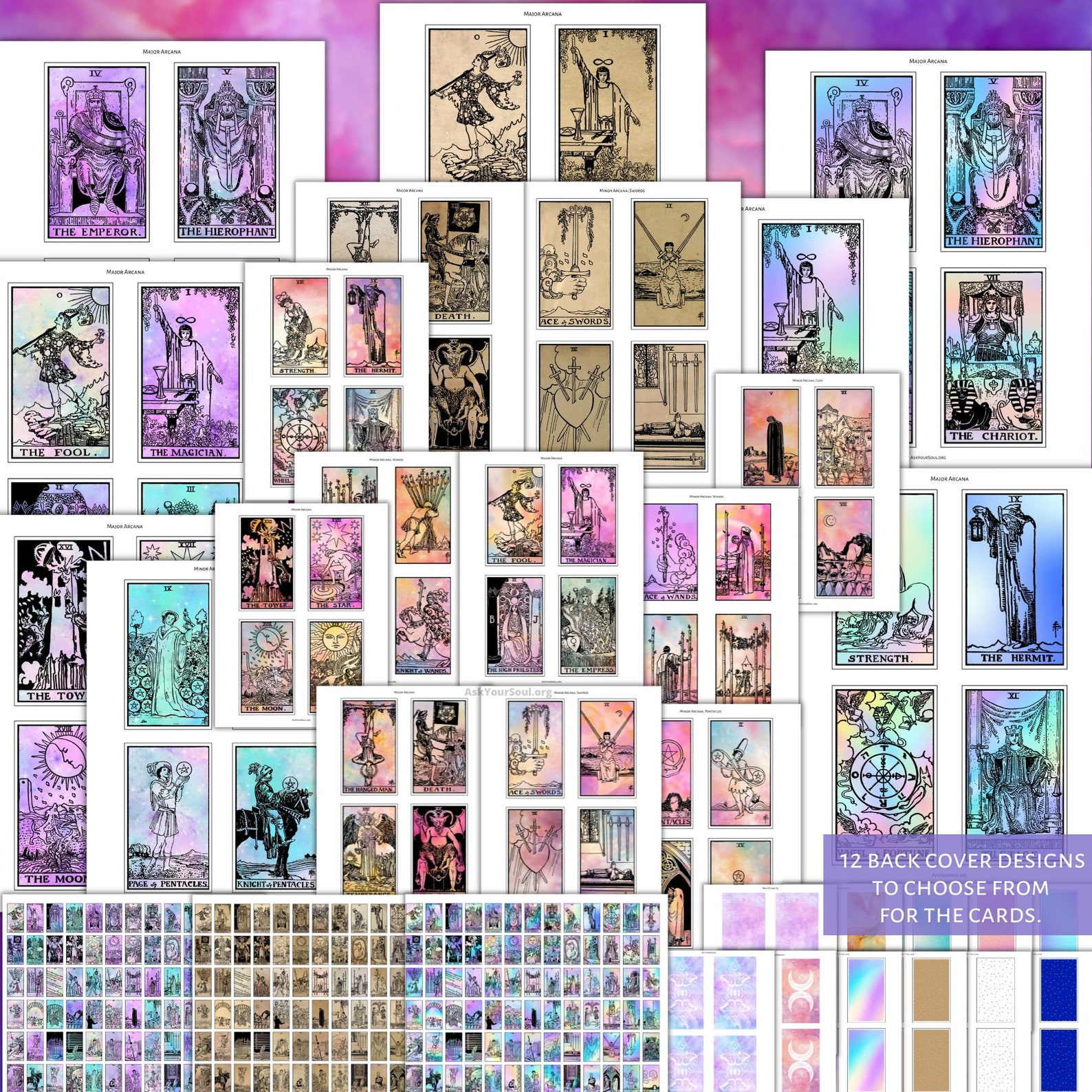 PRINTABLE Mega Tarot Bundle Rider-waite Tarot Card Decks PDF Beginner Tarot Bundle Back Covers ...