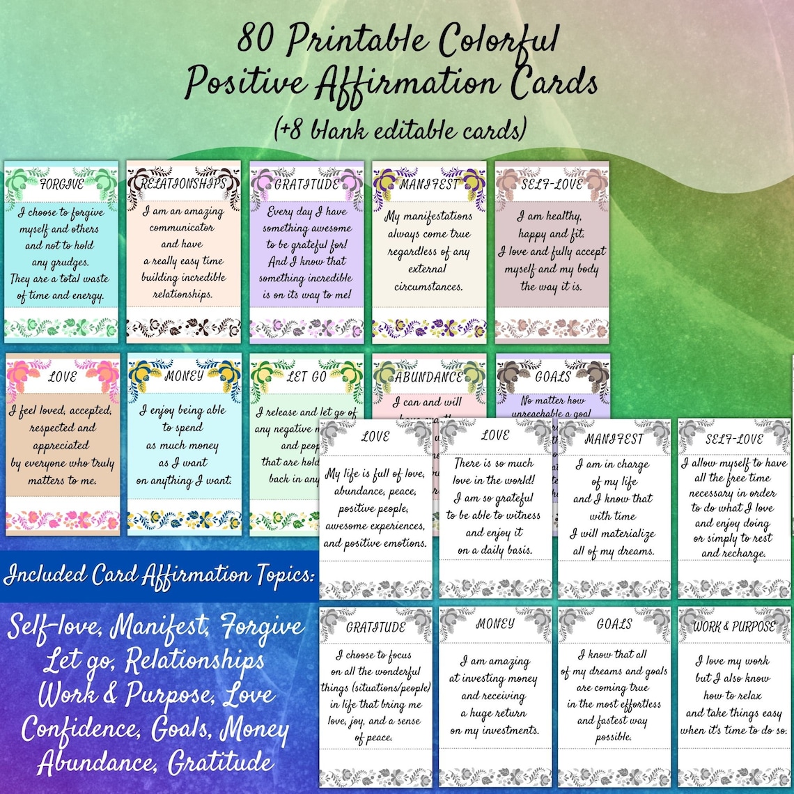 PRINTABLE Positive Affirmation Bundle Affirmation Worksheets Tracker ...