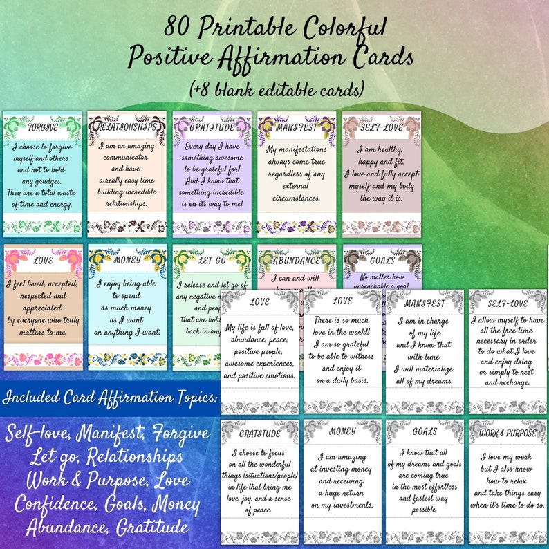 PRINTABLE Positive Affirmation Bundle Affirmation Worksheets Tracker ...
