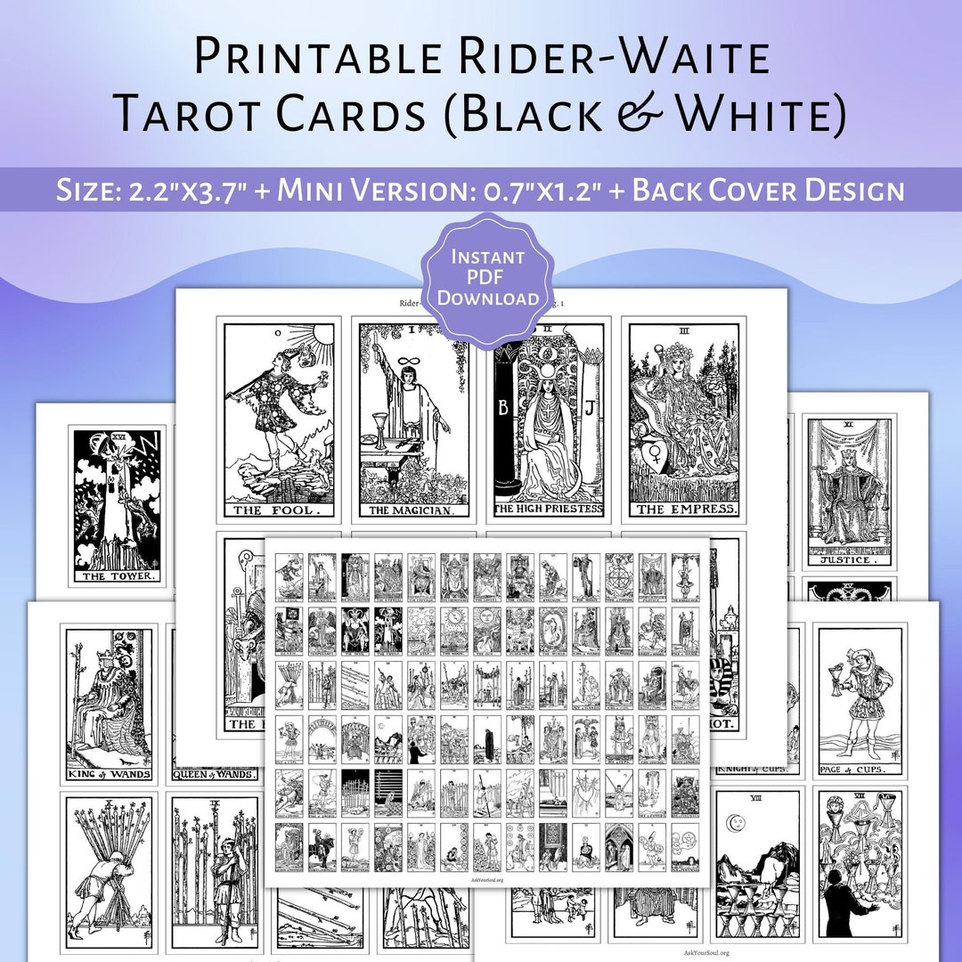 PRINTABLE Rider-waite Tarot Cards (black & White)| Printable Card Deck ...