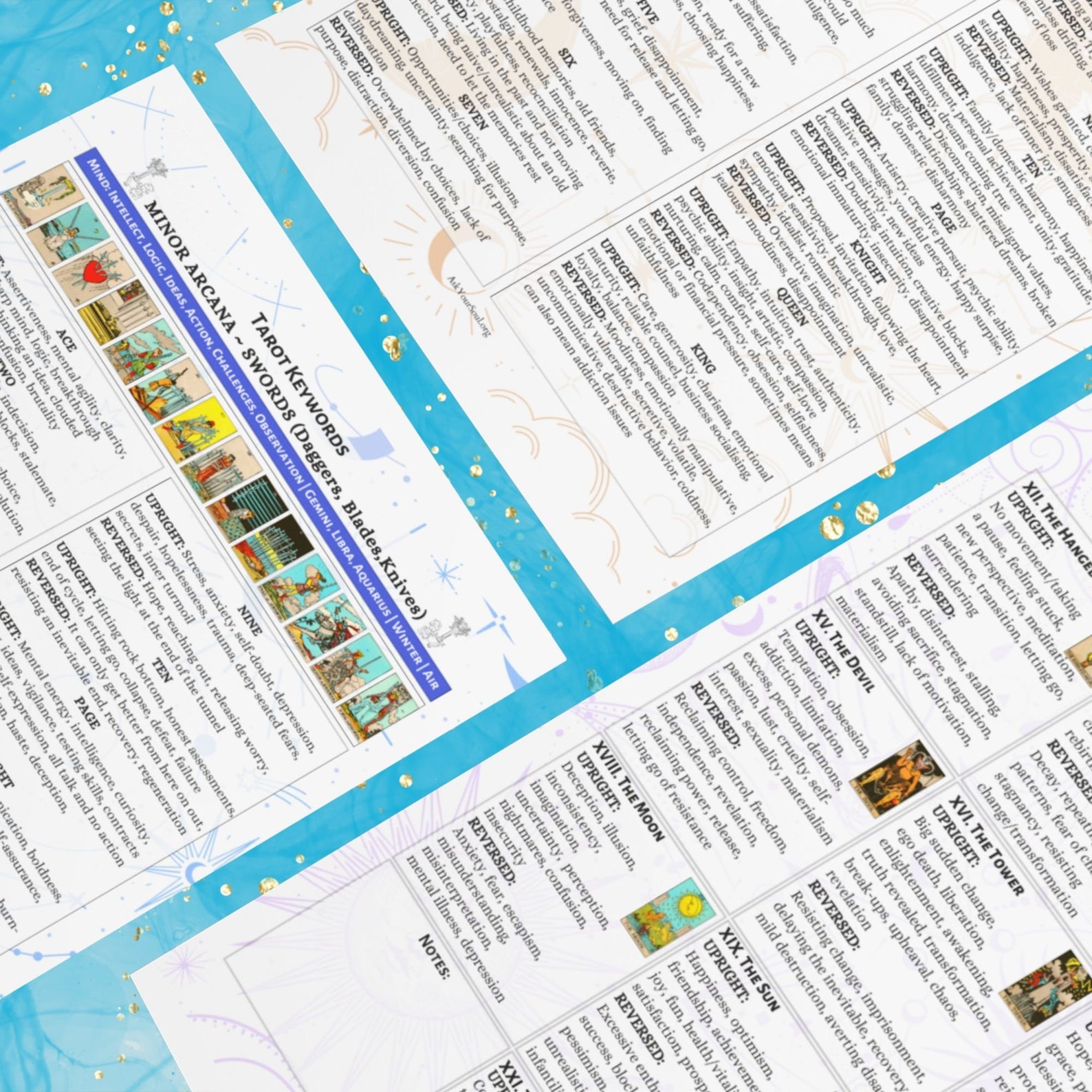 PRINTABLE Tarot Cheat Sheet & Keywords Rider Waite Smith Tarot Card ...