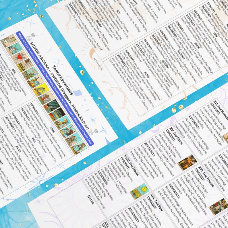 PRINTABLE Tarot Cheat Sheet & Keywords Rider Waite Smith Tarot Card ...