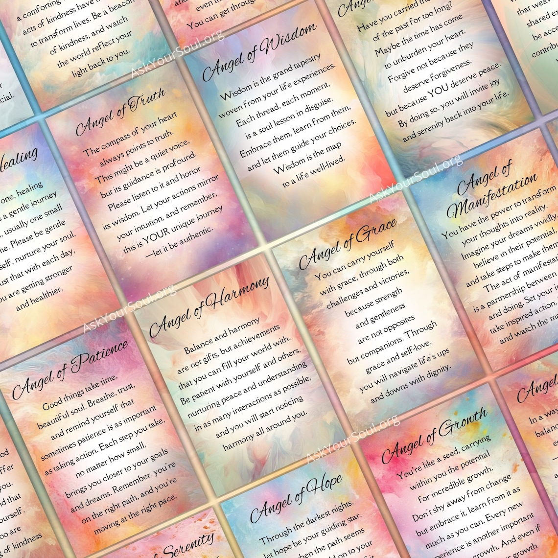 50 PRINTABLE Angel Oracle Cards Personal Use Colorful Spiritual ...