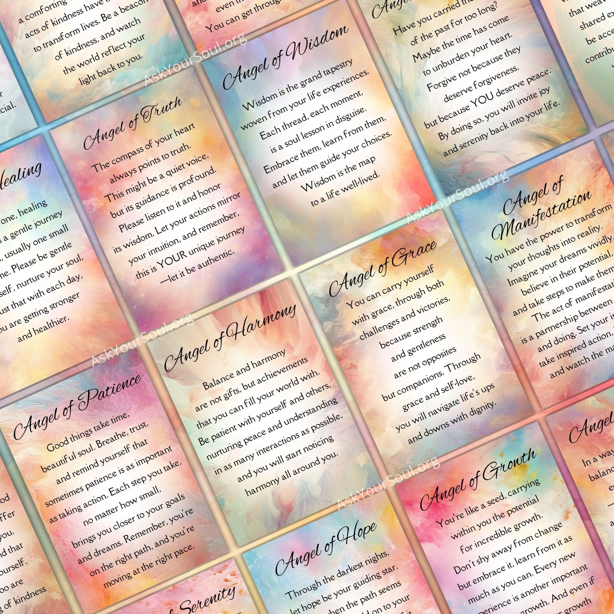 50 PRINTABLE Angel Oracle Cards Personal Use Colorful Spiritual ...