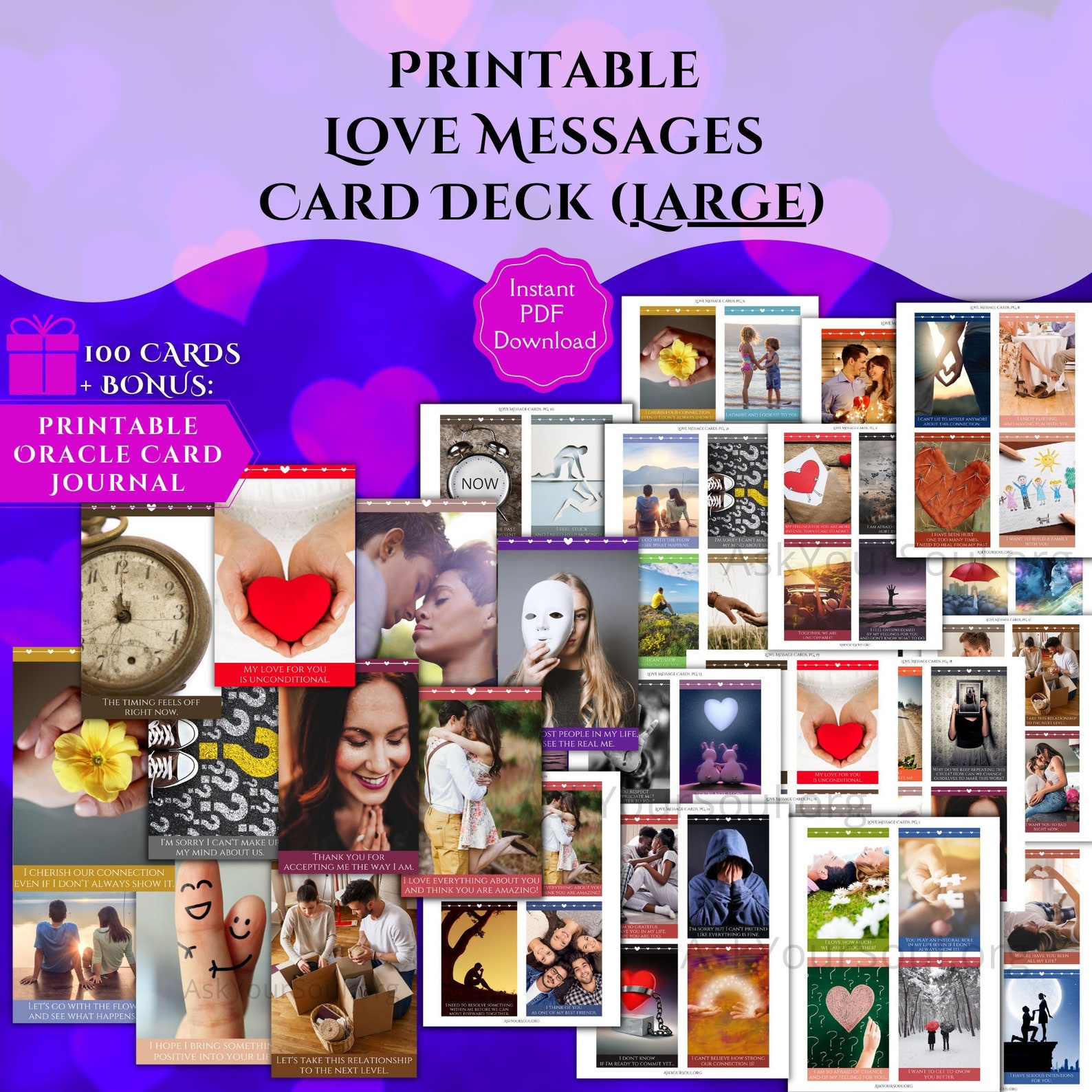 PRINTABLE Love Message Cards LARGE Love Oracle Card Deck Twin-flame ...