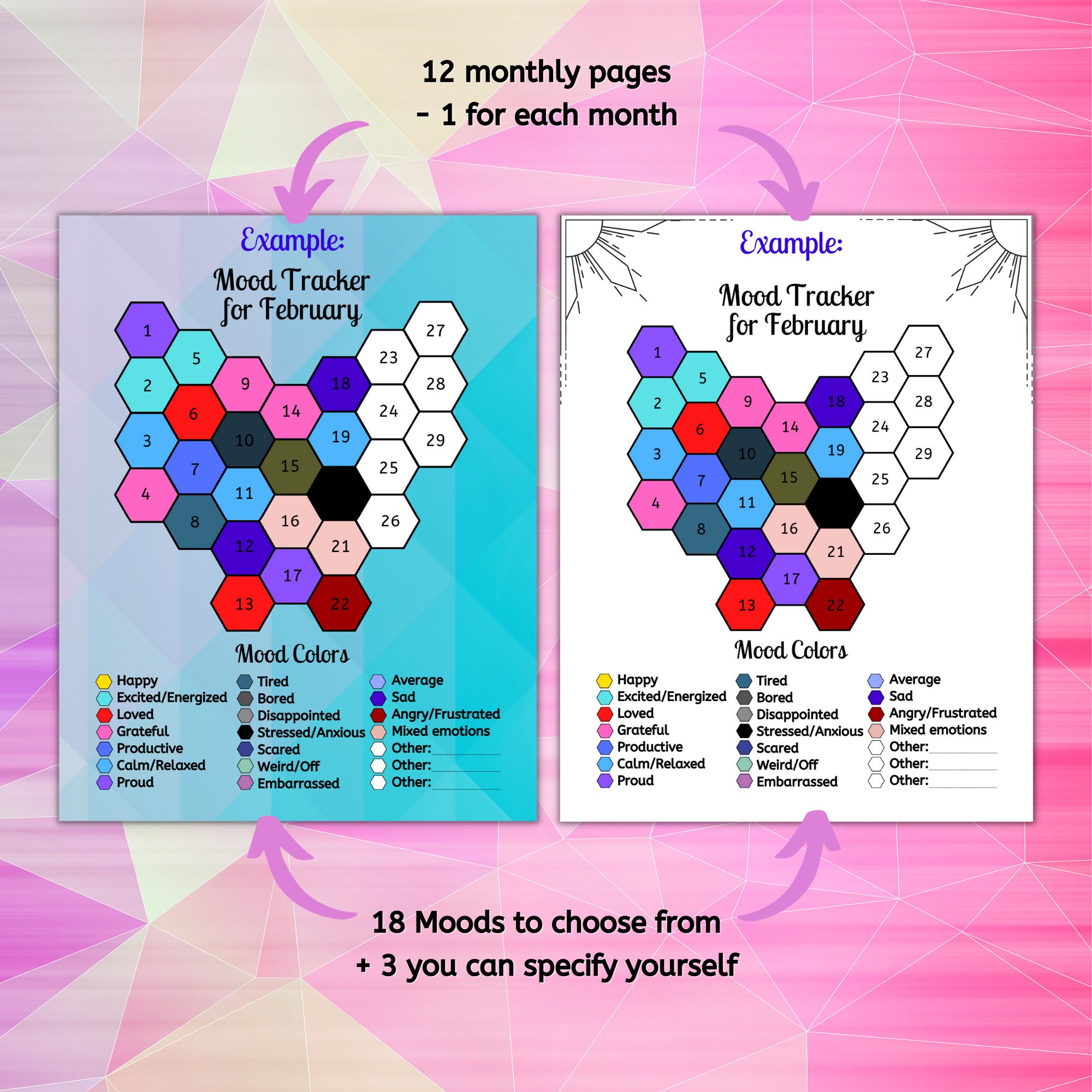 12 Printable Monthly Mood Tracker Templates Mood Tracking Pdfs Self ...