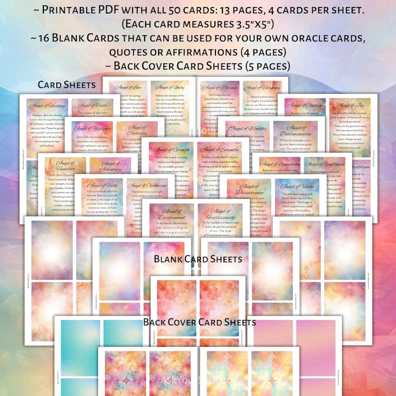50 PRINTABLE Angel Oracle Cards Personal Use Colorful Spiritual ...