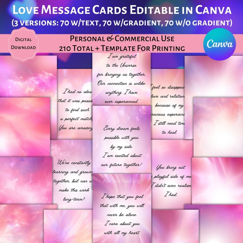 70 Editable Love Message Oracle Cards Colorful Canva Template ...