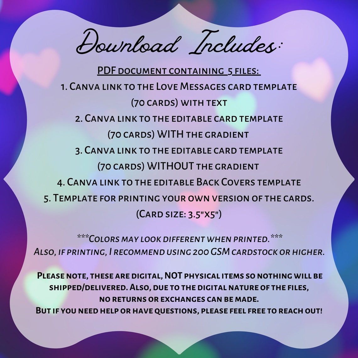 70 Editable Love Message Oracle Cards Colorful Canva Template - Etsy