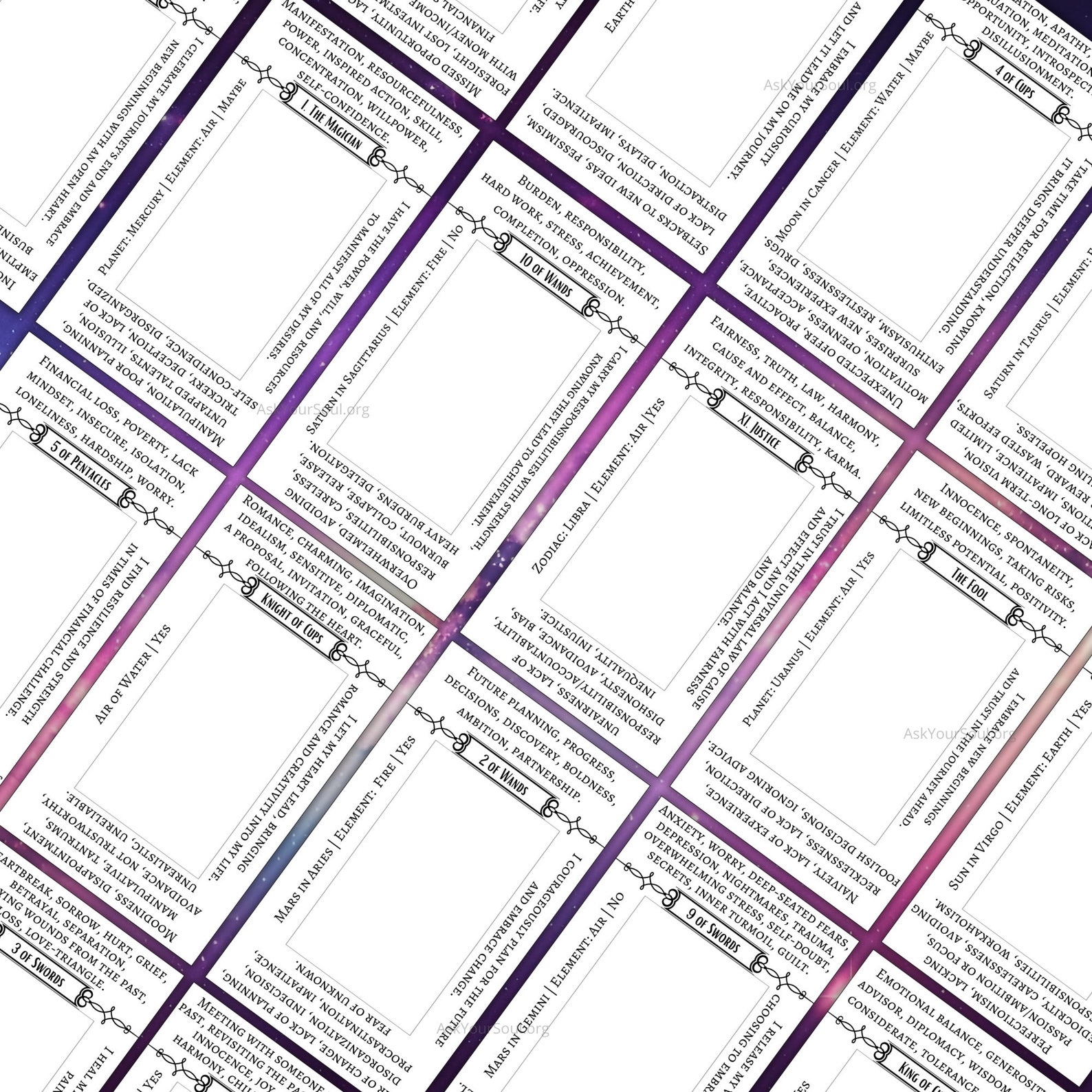 PRINTABLE Blank Tarot Cards With Keywords Black & White Rider-waite ...