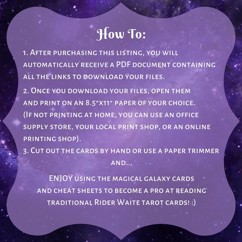 PRINTABLE Galaxy Tarot Cards & Cheat Sheets Keywords Rider Waite Smith ...