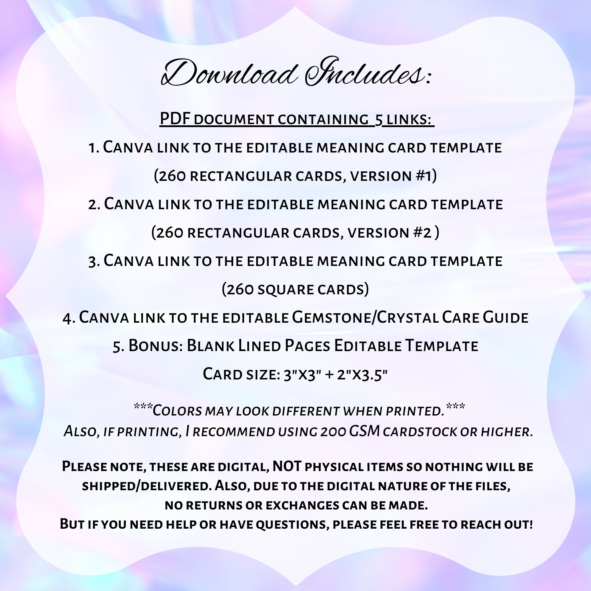 Editable Tumbled Gemstone and Crystal Meaning Cards, 3 Versions ...