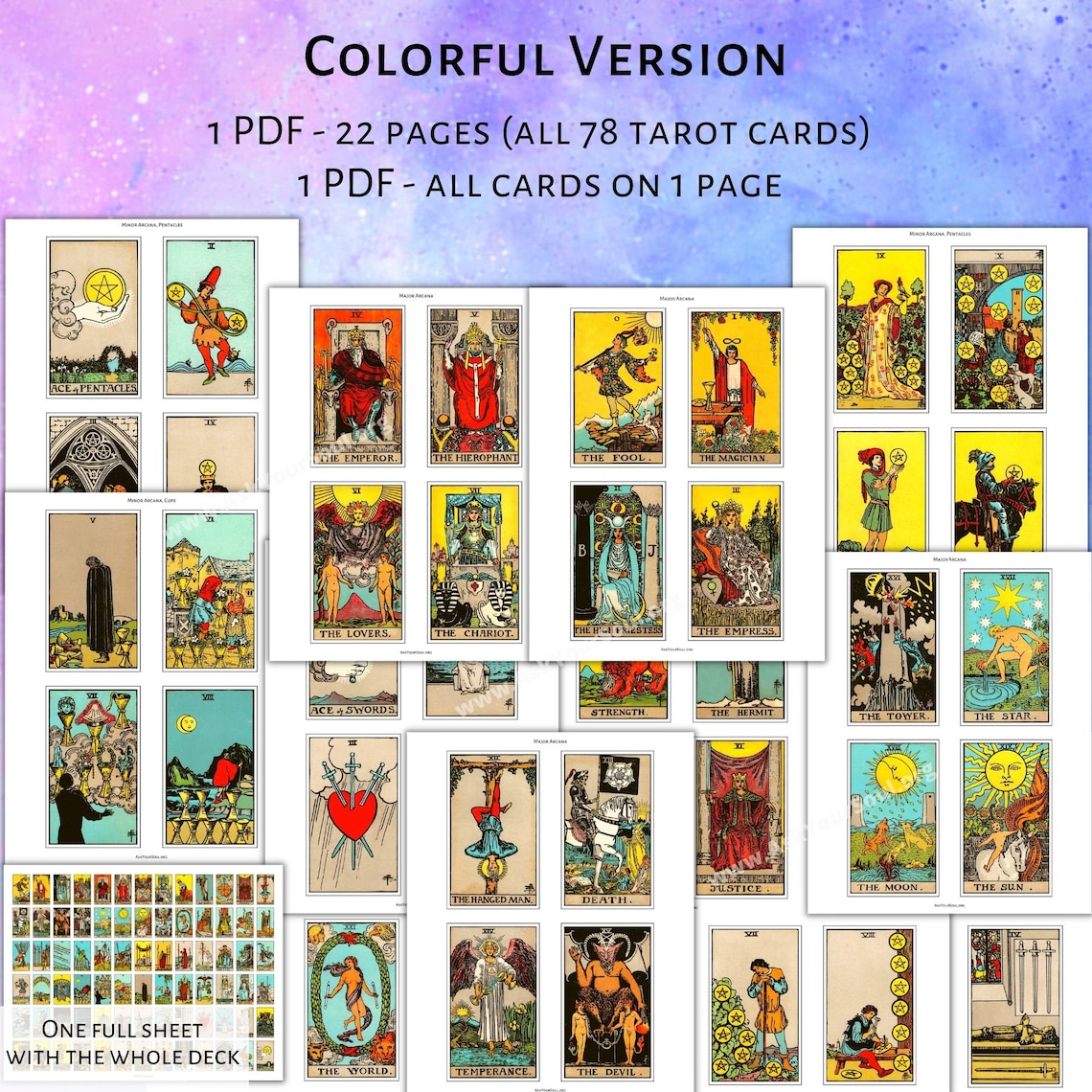 PRINTABLE Rider-waite Tarot Cards color and Black & White Printable ...