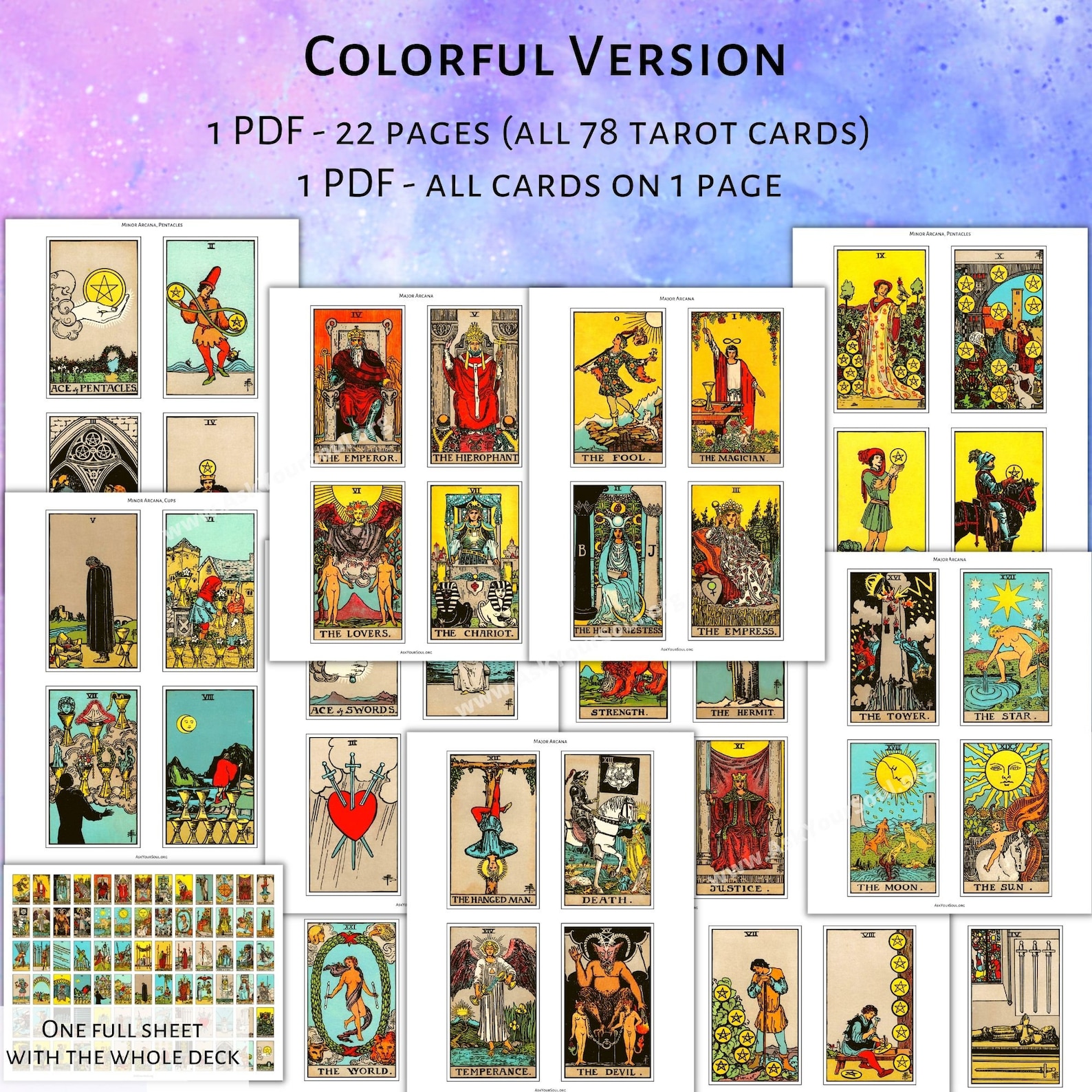 PRINTABLE Rider-waite Tarot Cards (color and Black & White) | Printable ...