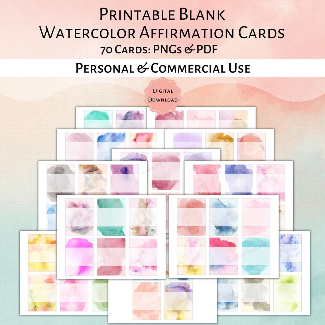 PRINTABLE Blank Watercolor Cards Blank Affirmation Cards PDF Commercial ...