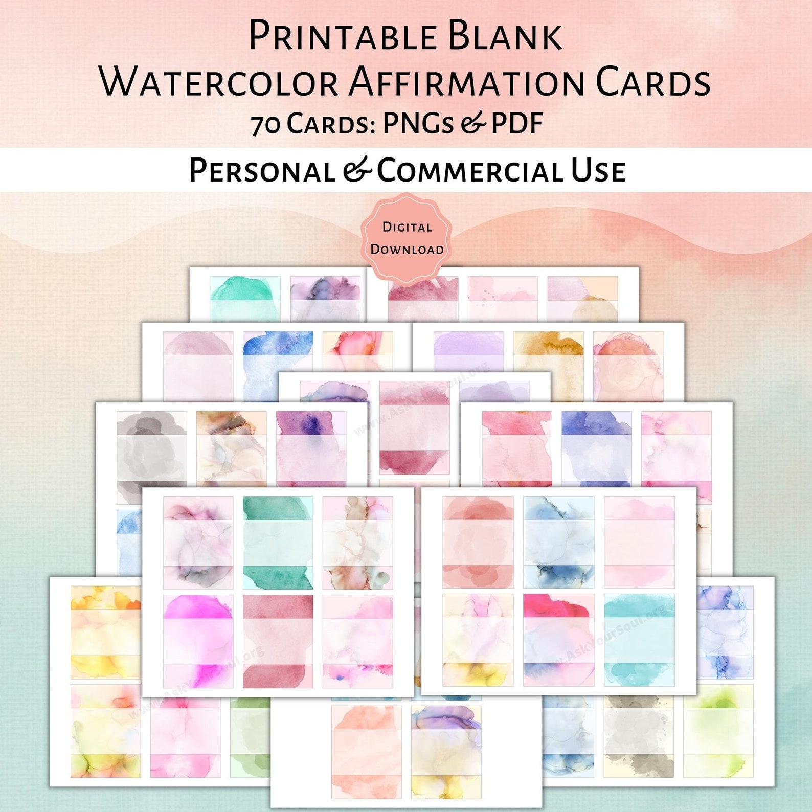 PRINTABLE Blank Watercolor Cards | Blank Affirmation Cards PDF ...