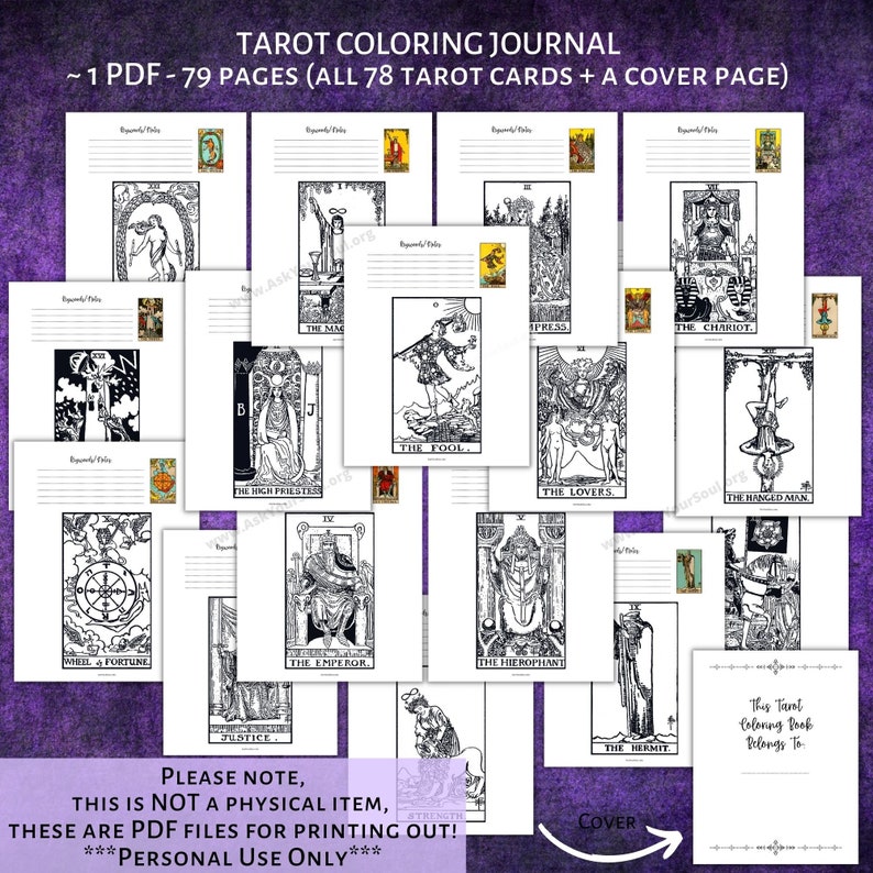 PRINTABLE Rider-waite Tarot Coloring Journal Cheat Sheet Adult Coloring ...