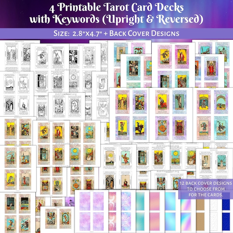 PRINTABLE Mega Tarot Bundle Rider-waite Tarot Card Decks PDF Beginner Tarot Bundle Back Covers ...